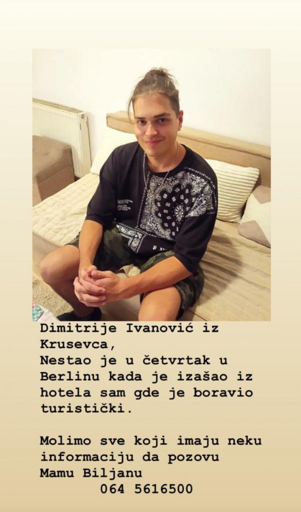 RAZGOVARAO SA MAJKOM PA U PAPUČAMA I PASOŠEM IŠETAO IZ HOTELA! Za Dimitrijem iz Kruševca traga i ...