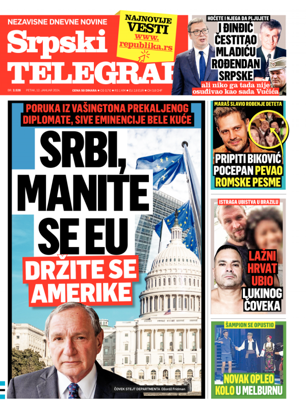 Republika | Naslovna strana Srpskog telegrafa za 12.01.2024.