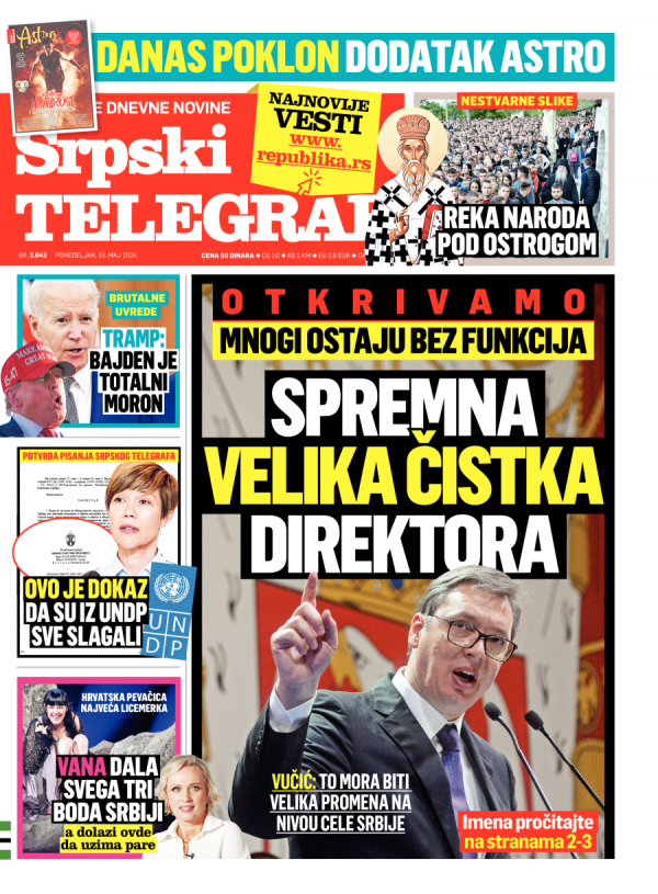 Republika | Naslovna strana Srpskog telegrafa za 13.05.2024.