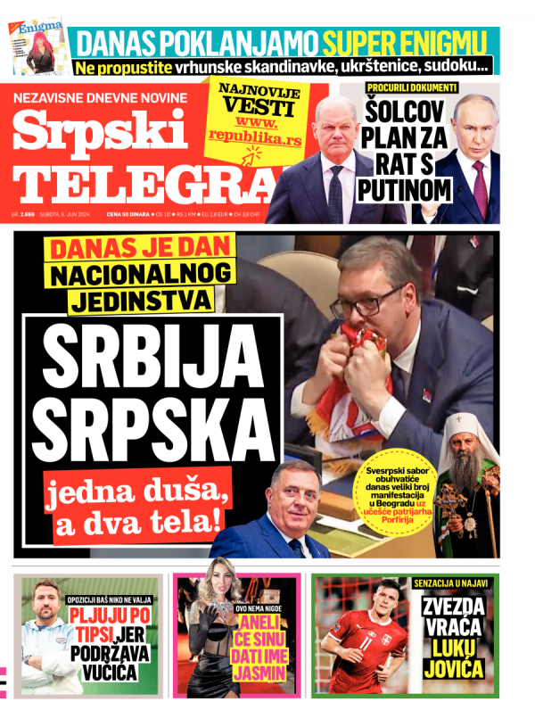 Republika | Naslovna strana Srpskog telegrafa za 08.06.2024.