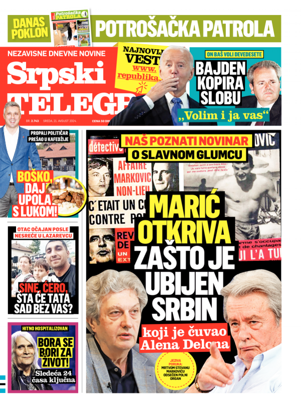 Republika | Naslovna strana Srpskog telegrafa za 21.08.2024.
